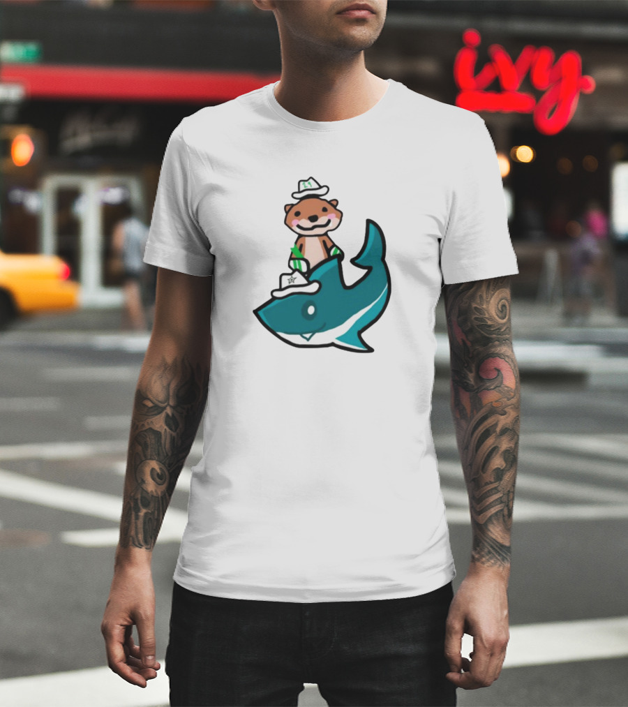 Jake Otter Shark Captain Otter Riding Shark T-Shirt