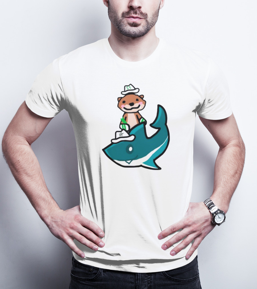 Jake Otter Shark Captain Otter Riding Shark T-Shirt