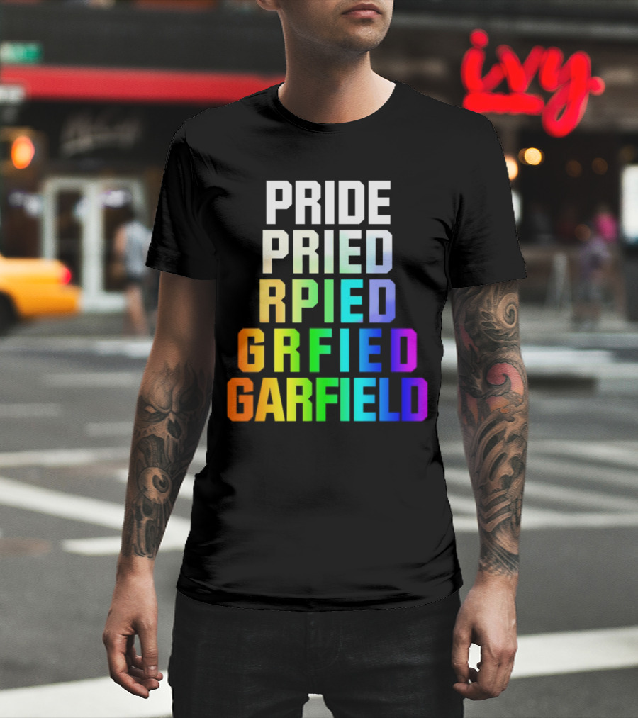 Pride Rainbow Garfield Parody Text Evolution T-Shirt