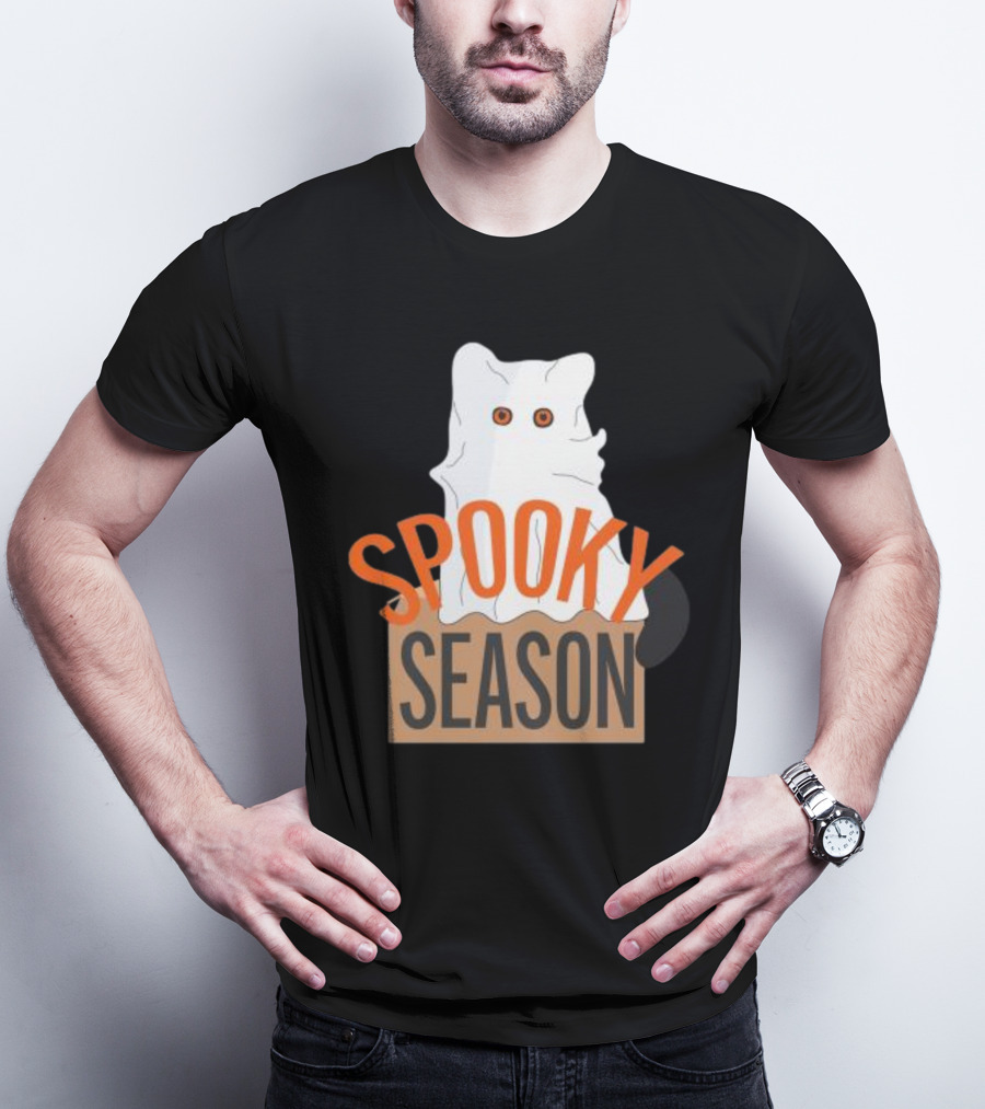 Spooky Season Cute Cat As Ghost Halloween T-Shirt