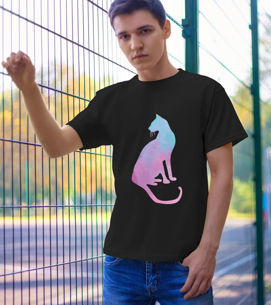 Watercolor Cat Silhouette Pastel Colors T-Shirt