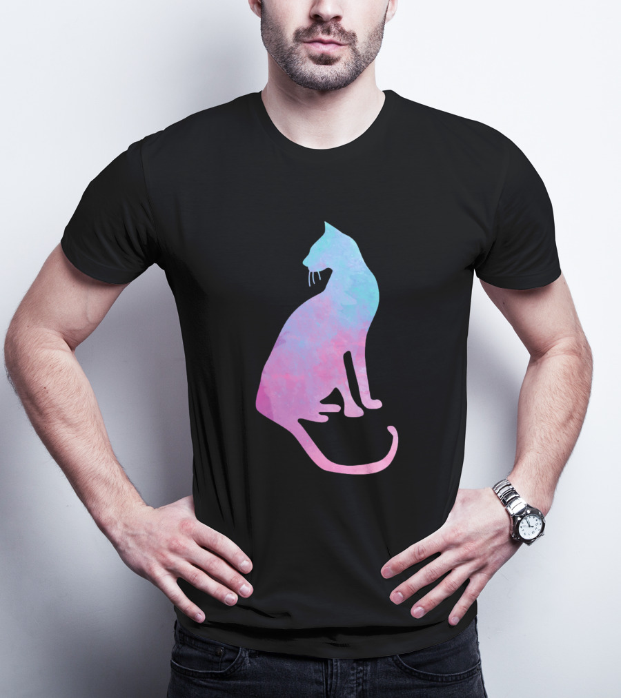 Watercolor Cat Silhouette Pastel Colors T-Shirt
