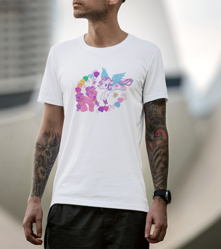 My Little Pony Rainbow Pegasus And Unicorn With Colorful Hearts And Stars T-Shirt