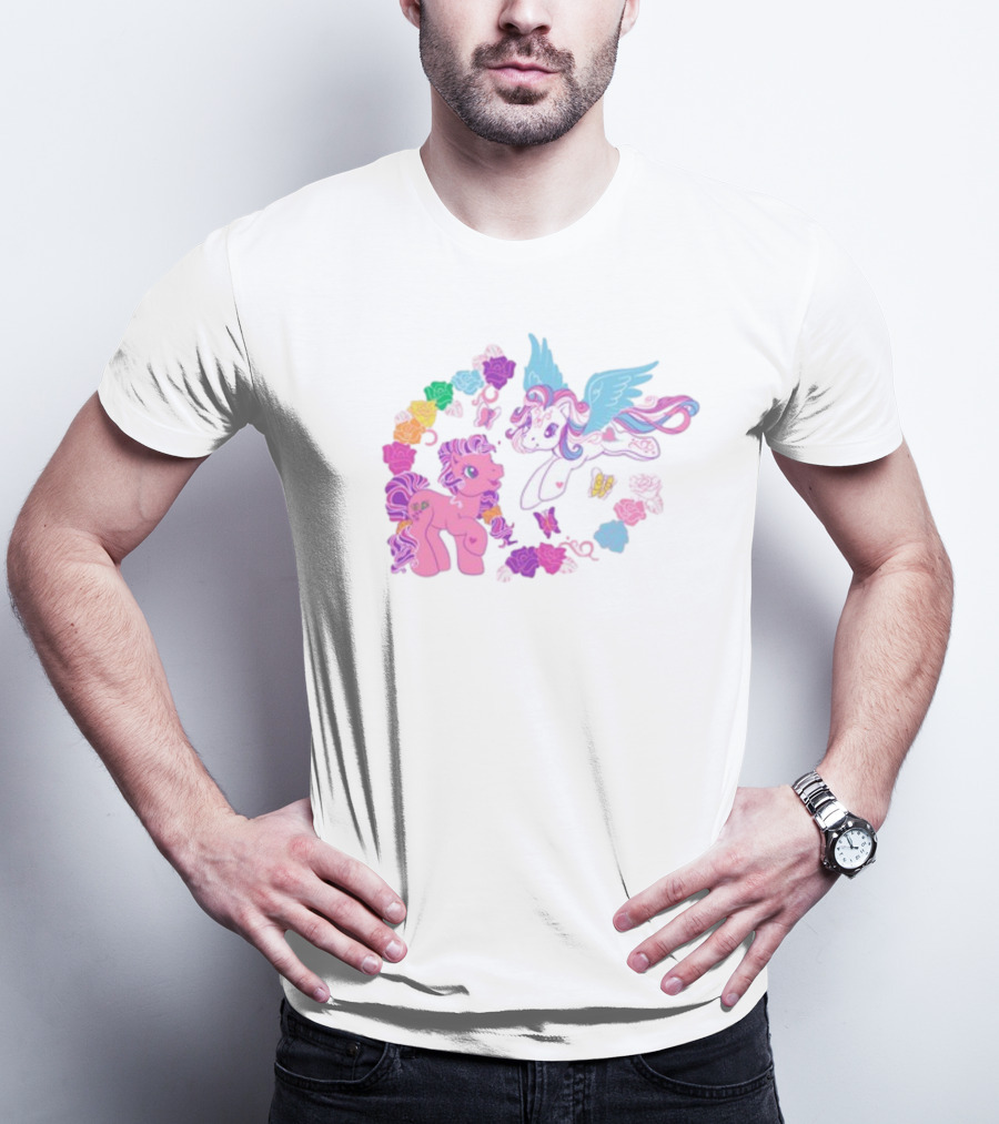 My Little Pony Rainbow Pegasus And Unicorn With Colorful Hearts And Stars T-Shirt
