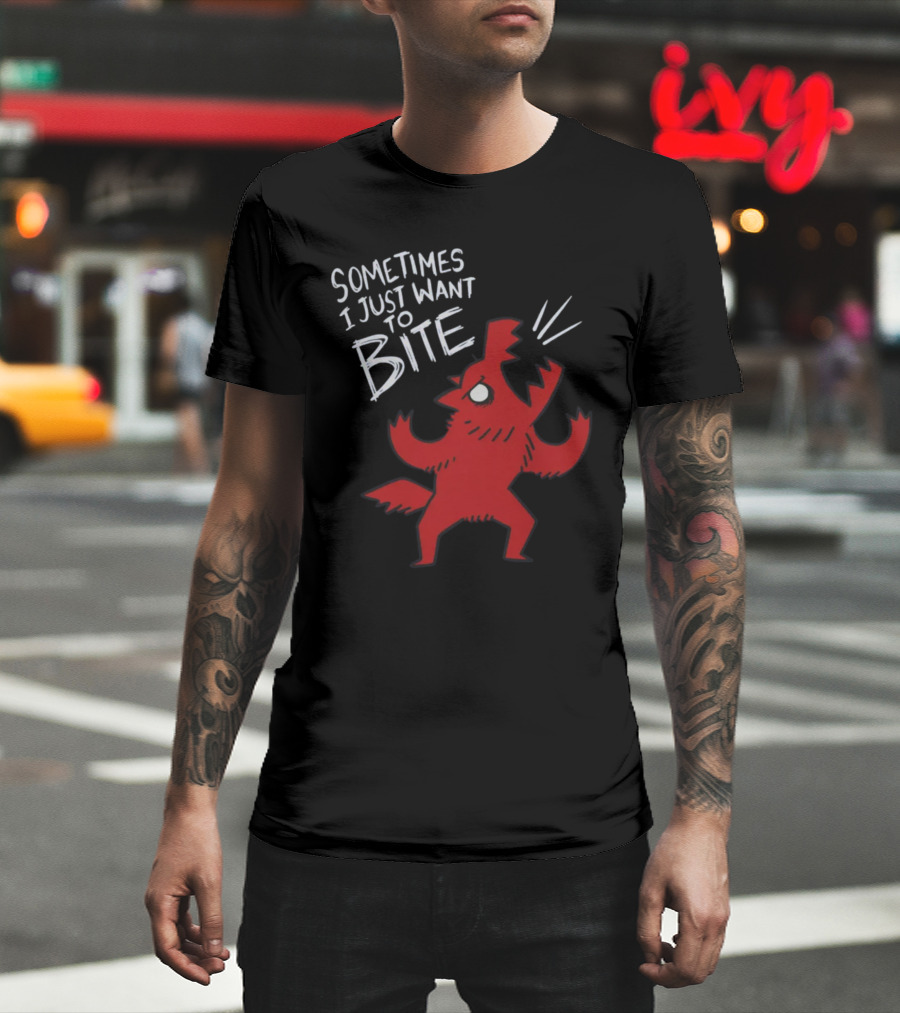 Sometimes I Just Want To Bite Cartoon Red Wolf Character T-Shirt