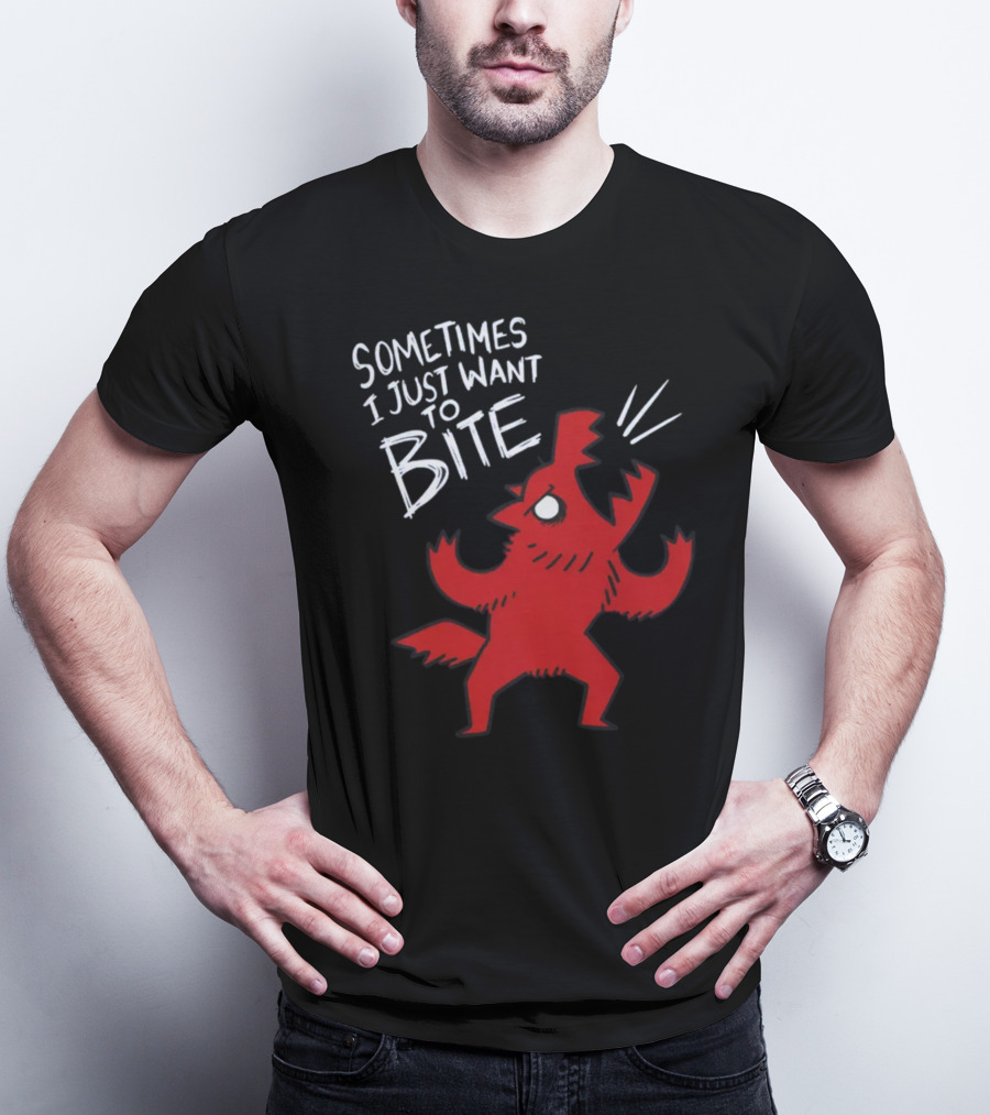 Sometimes I Just Want To Bite Cartoon Red Wolf Character T-Shirt