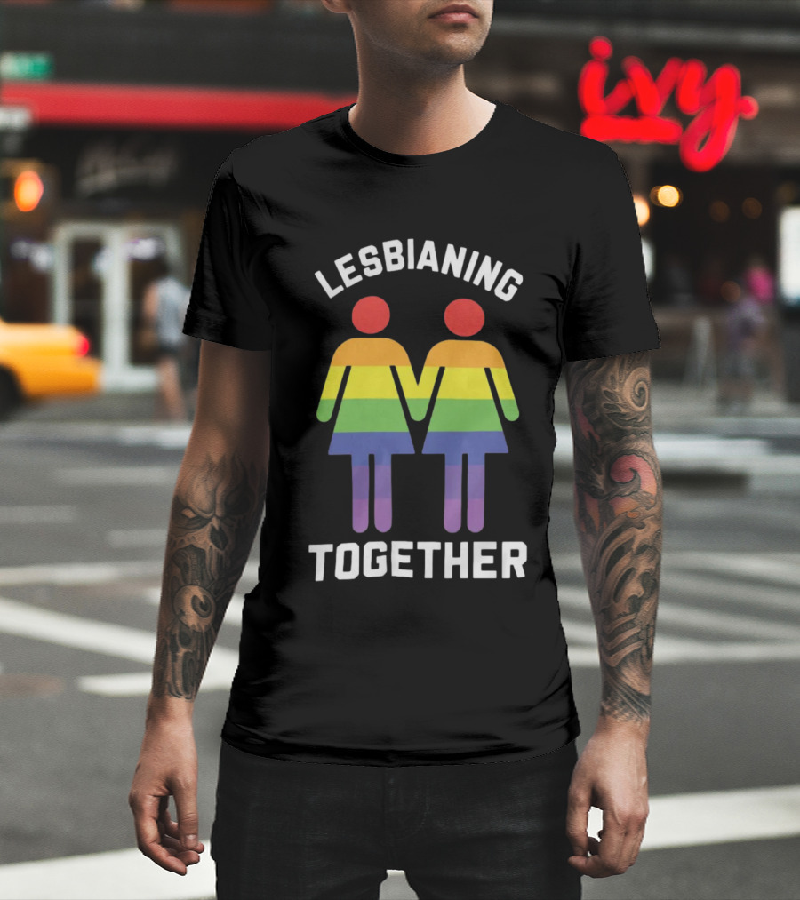 Lesbianing Together Rainbow Figures Holding Hands T-Shirt