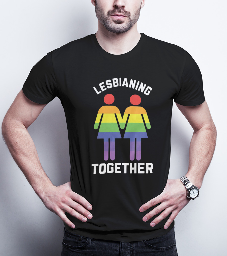 Lesbianing Together Rainbow Figures Holding Hands T-Shirt