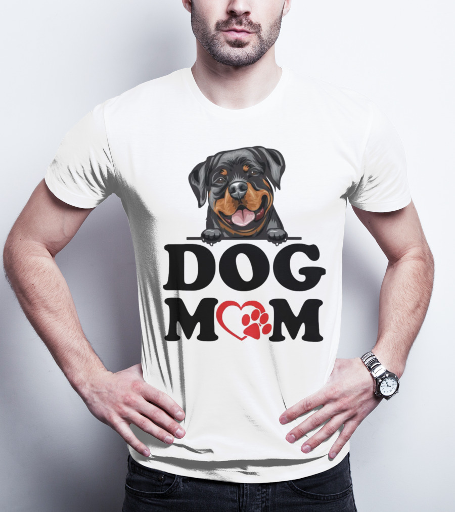 Rottweiler Dog Mom Heart Paw Design For Rottweiler Stickers Enthusiasts T-Shirt