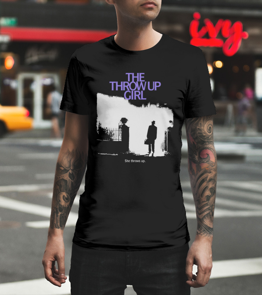 The Throw Up Girl She Throws Up Silhouette Against Gate Background T-Shirt