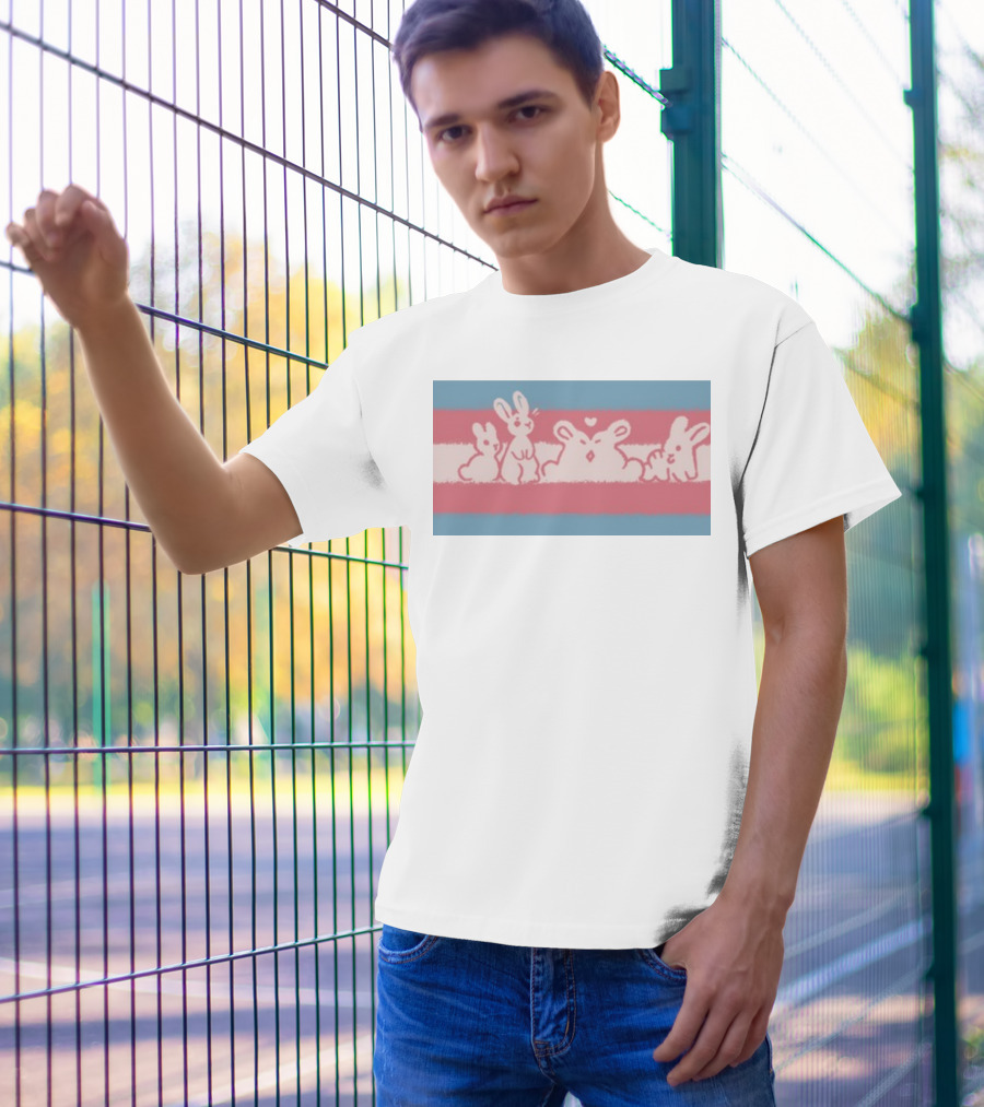Starsleeps Trans Pride Rabbits On Transgender Flag Background T-Shirt