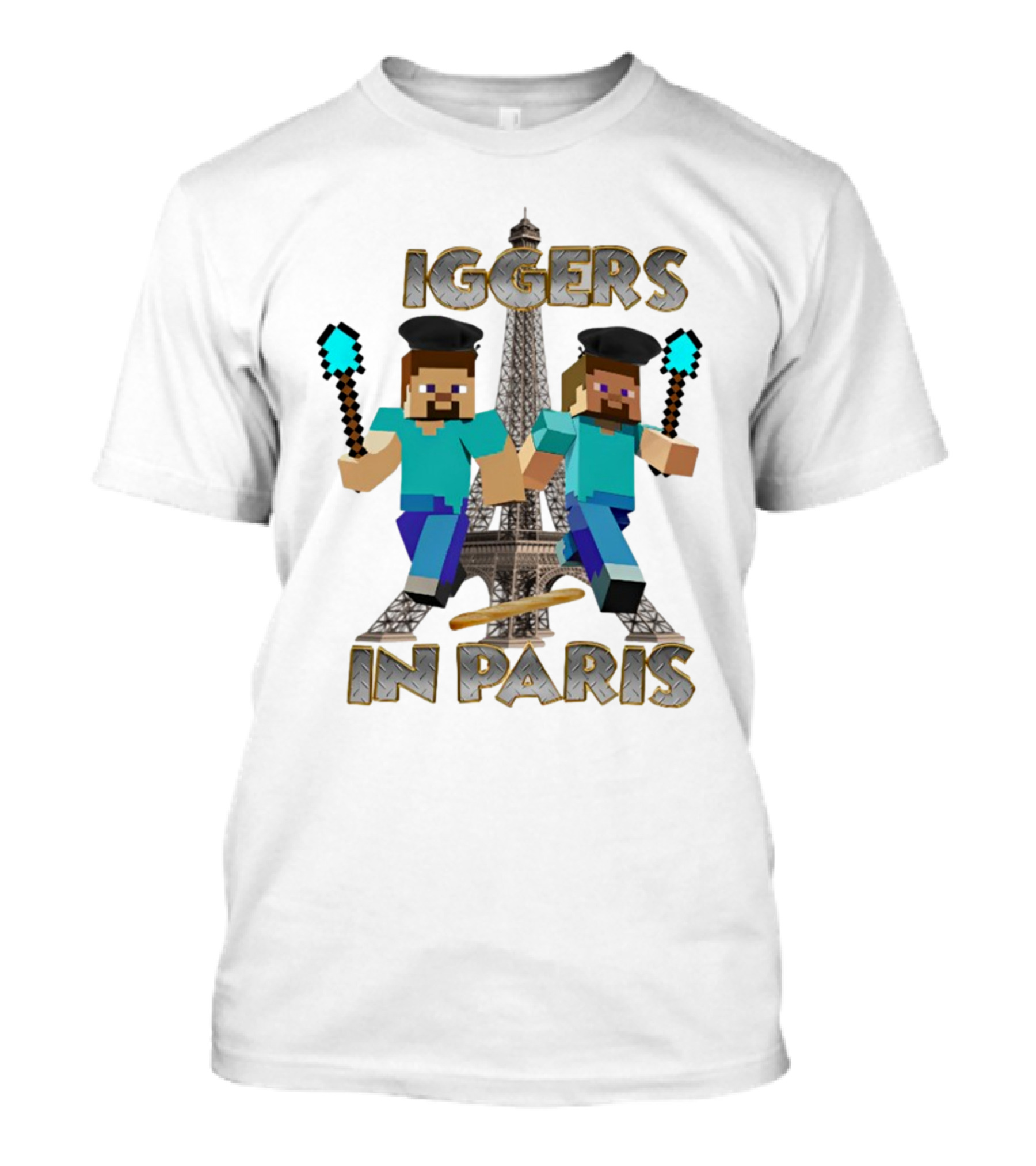Diggers In Paris Eiffel Tower Minecraft Characters T-Shirt