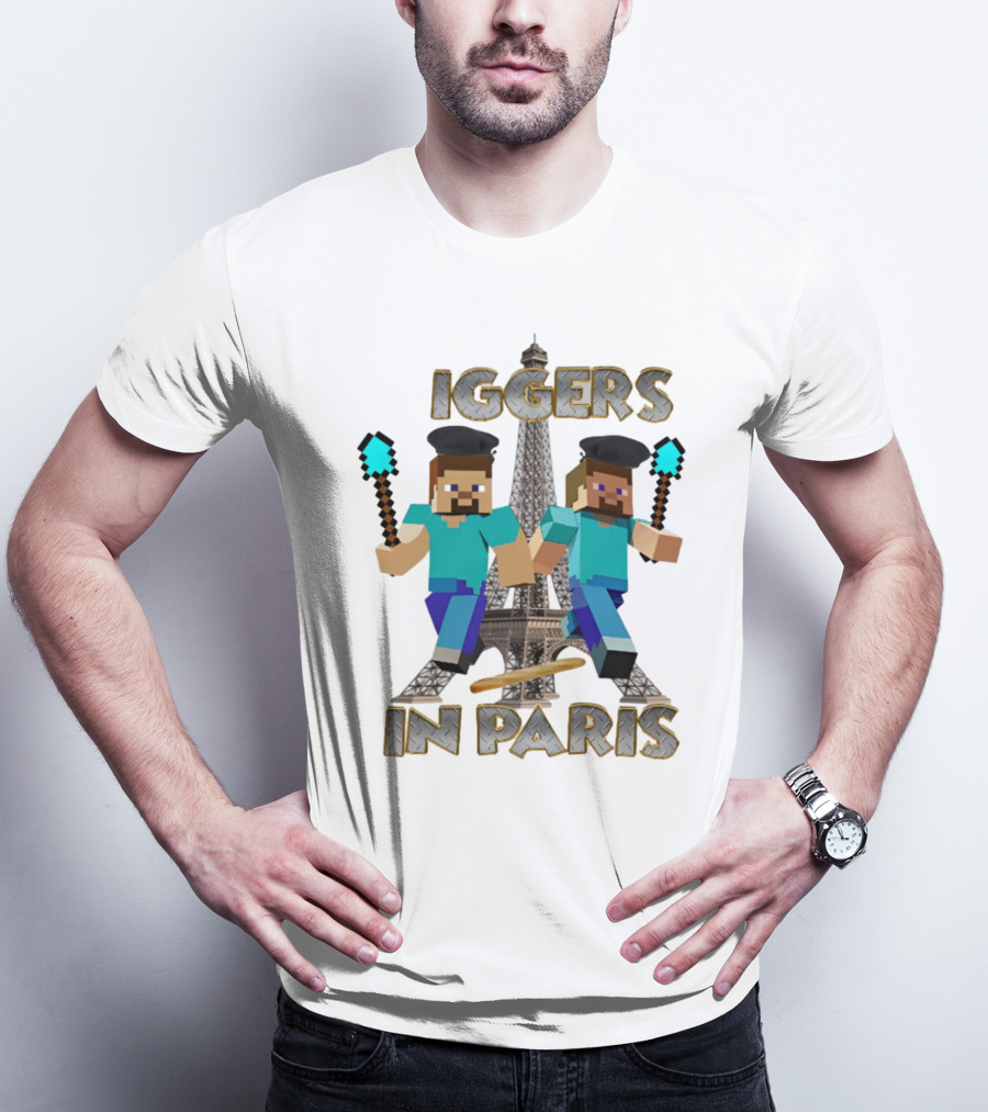 Diggers In Paris Eiffel Tower Minecraft Characters T-Shirt