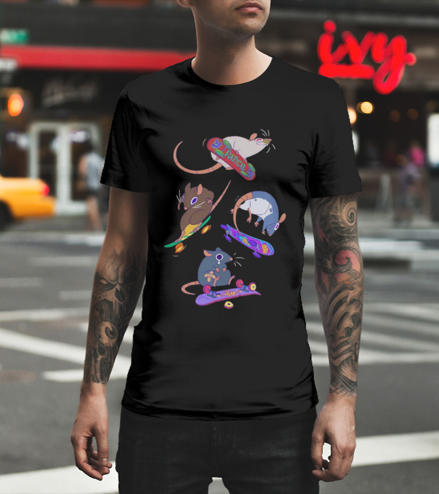 Kay Ratical Skateboarding Rats Colorful Boards T-Shirt