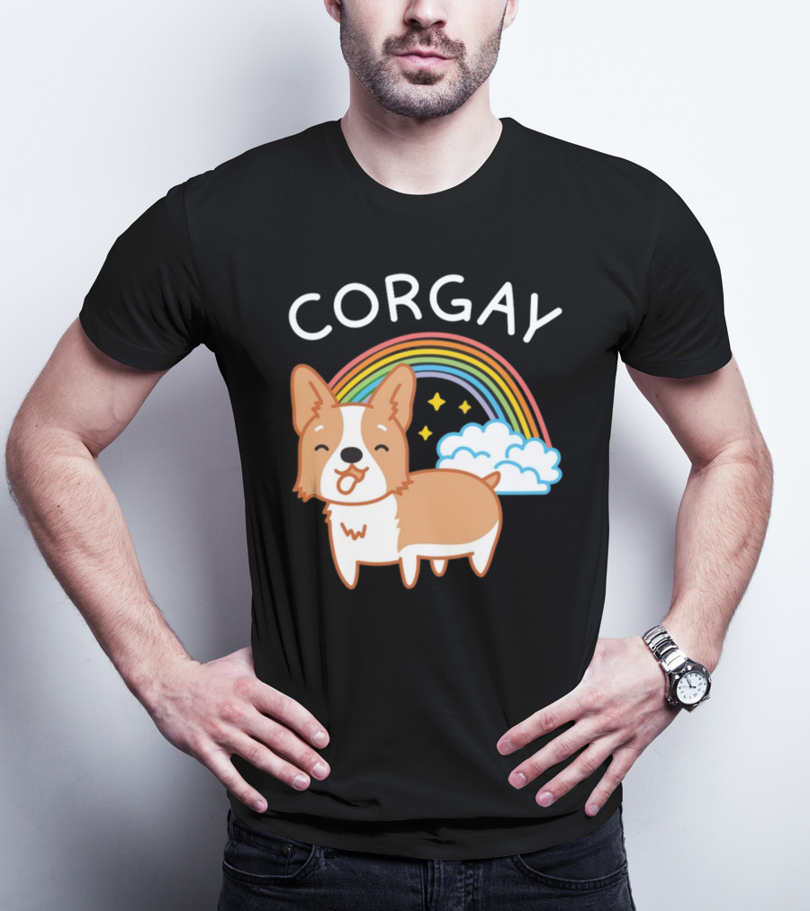 Corgay Rainbow Clouds And Stars With Corgi T-Shirt