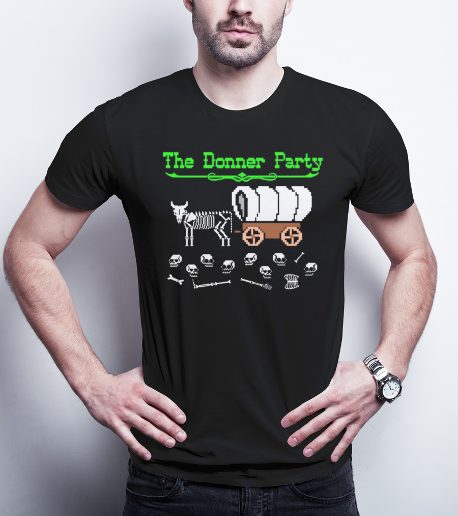 The Donner Party Pixel Art Wagon Skeletons Retro T-Shirt