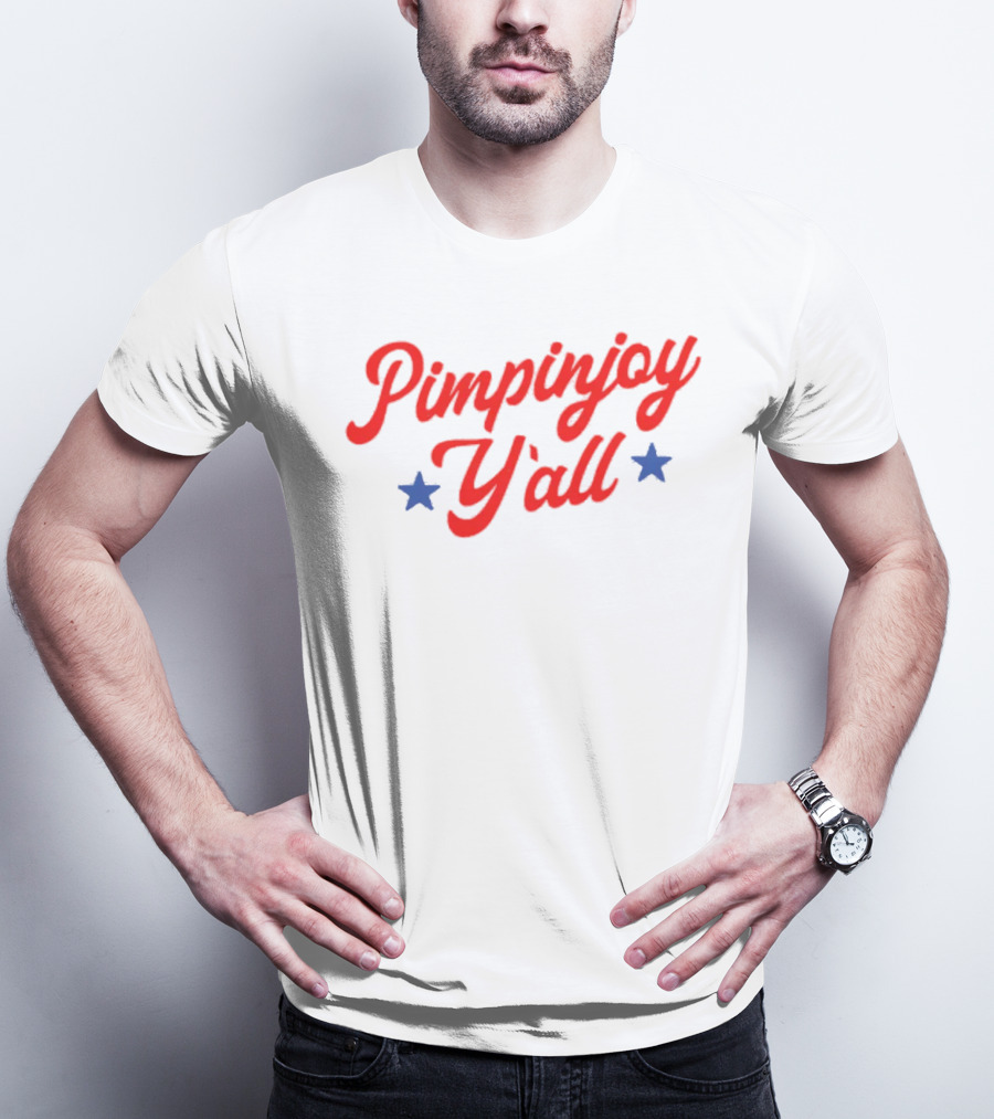 Pimpinjoy Y'All Red Script With Blue Stars T-Shirt