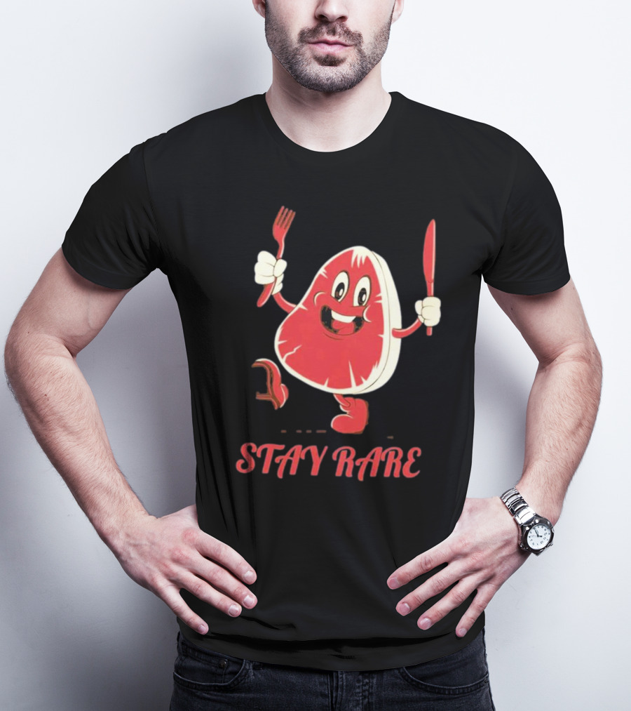 Stay Rare Cartoon Steak With Fork And Knife T-Shirt