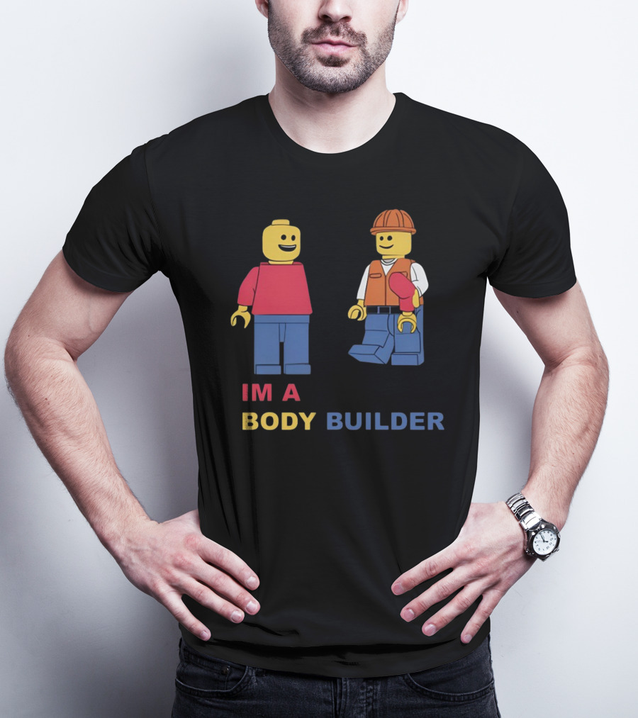 Lucca International I'm A Body Builder Lego Minifigures Construction Worker And Red-Shirted Figure T-Shirt