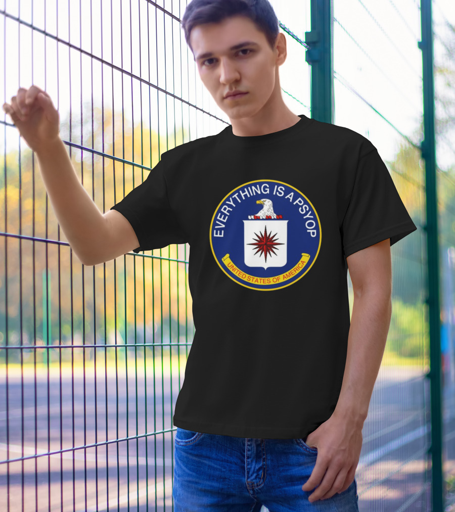 Shitheadsteve Everything Is A Psyop United States Of America CIA Parody Emblem T-Shirt