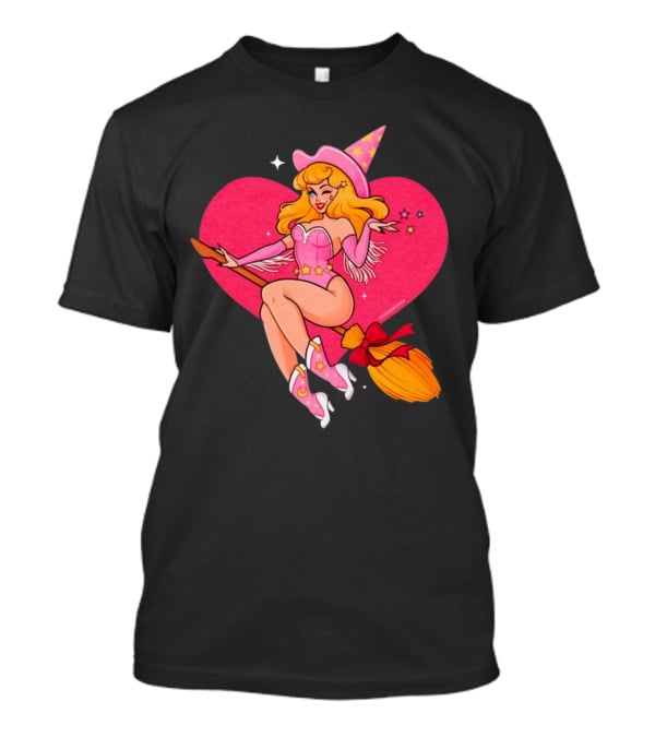 Sugarbones Barbie Witch Heart Pink Broomstick Stars T-Shirt
