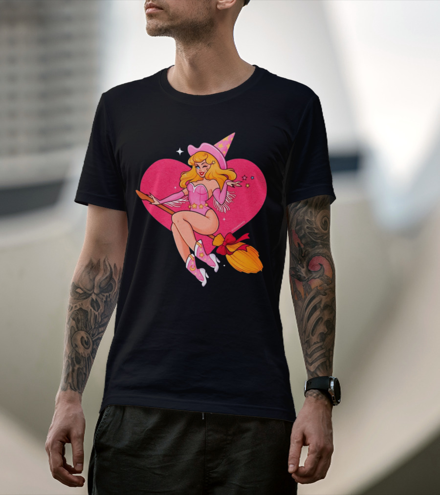 Sugarbones Barbie Witch Heart Pink Broomstick Stars T-Shirt