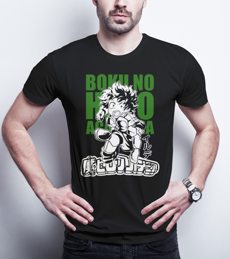 Boku No Hero Academia Manga Style Character Japanese Text T-Shirt