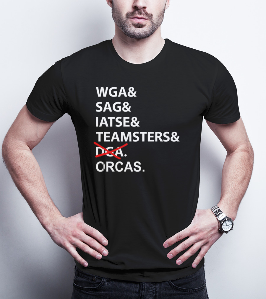 WGA SAG IATSE Teamsters Orcas Crossed Out T-Shirt
