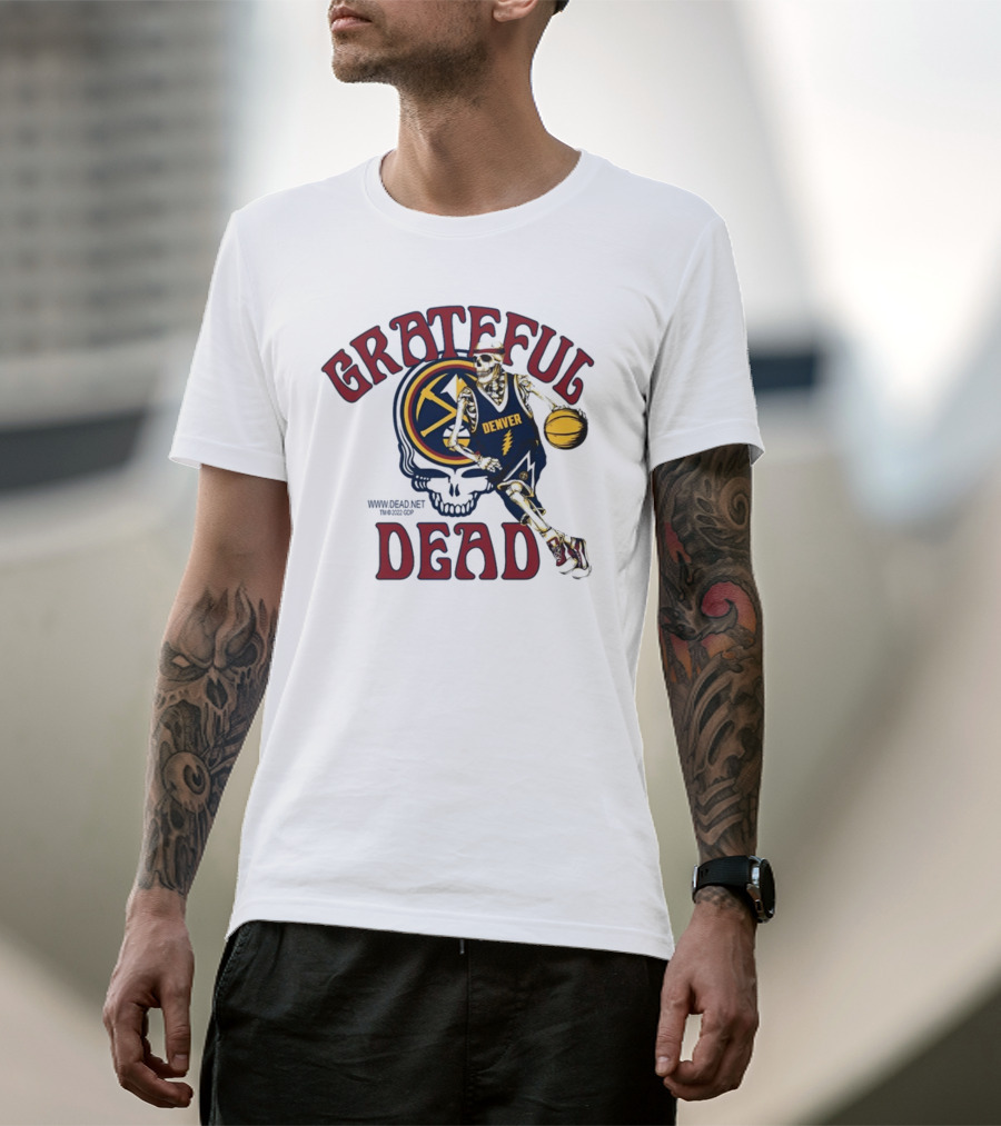 Grateful Dead Denver Nuggets Skull Skeleton Basketball Player T-Shirt
