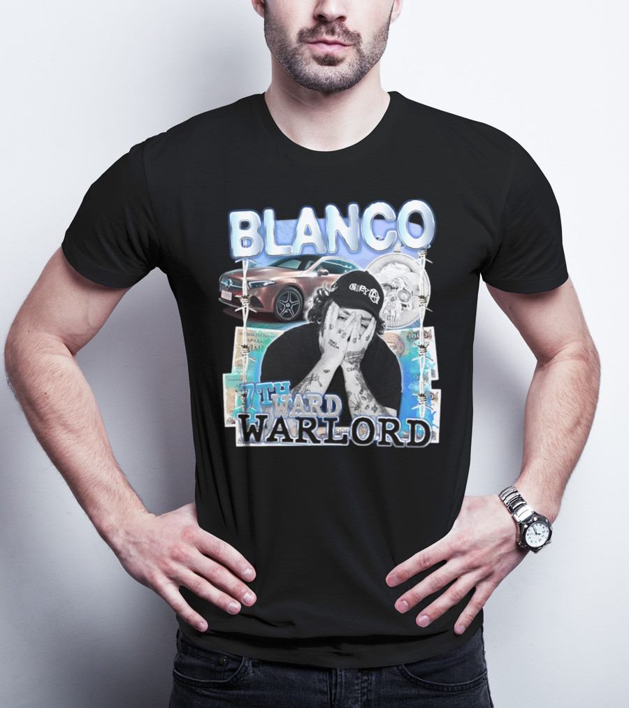 Blanco 7Thward Warlord Money Car Skull Tattoo Barbed Wire Aesthetic T-Shirt