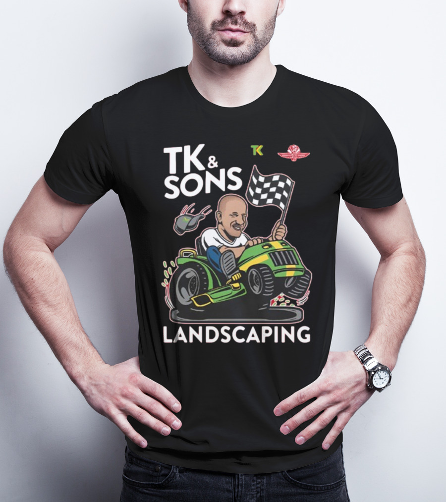 TK And Sons Landscaping Racing Lawn Mower Checkered Flag Victory T-Shirt