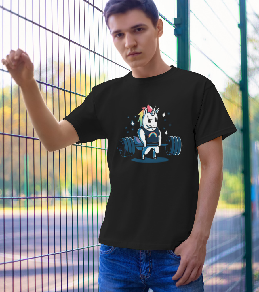 Pride Rainbow Unicorn Weightlifting Barbell T-Shirt