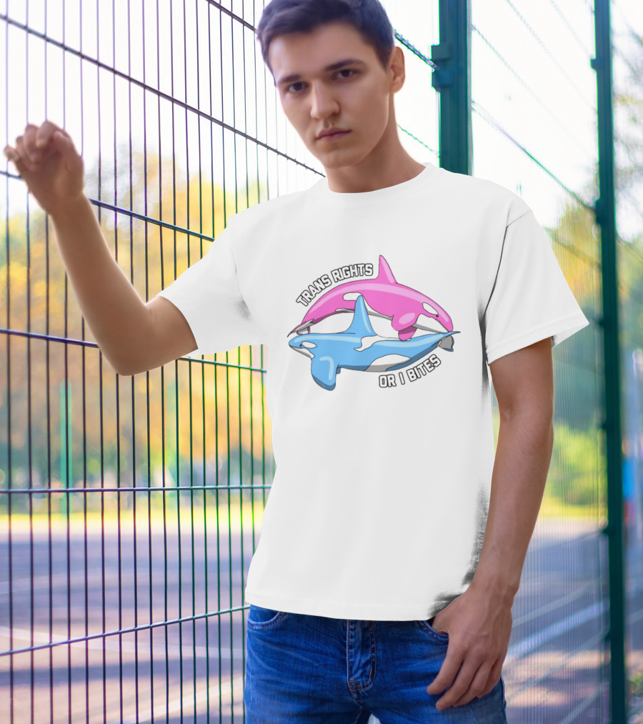 Trans Rights Or I Bites Pink And Blue Dolphins T-Shirt