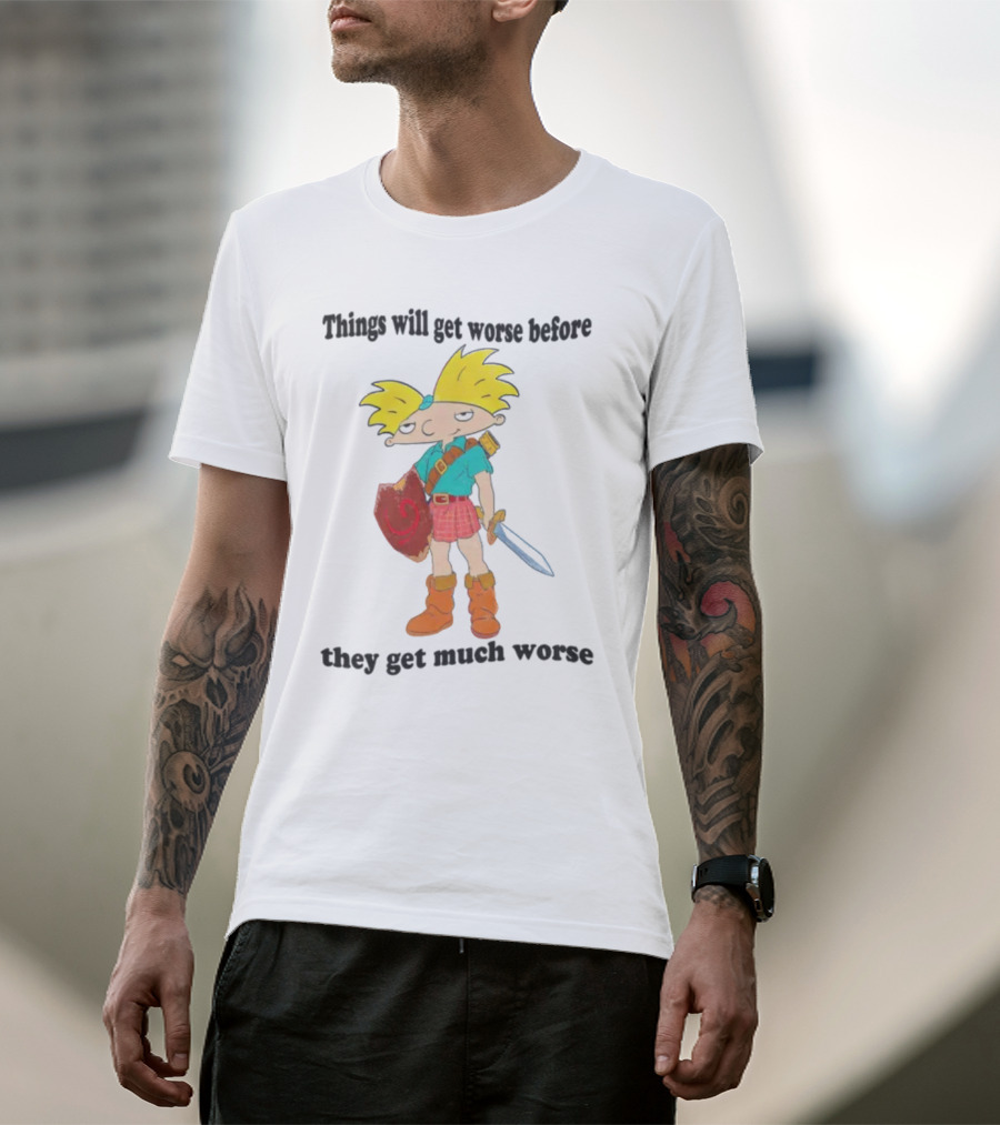 Justinsshirtstore Hey Arnold Warrior Things Will Get Worse Before They Get Much Worse T-Shirt