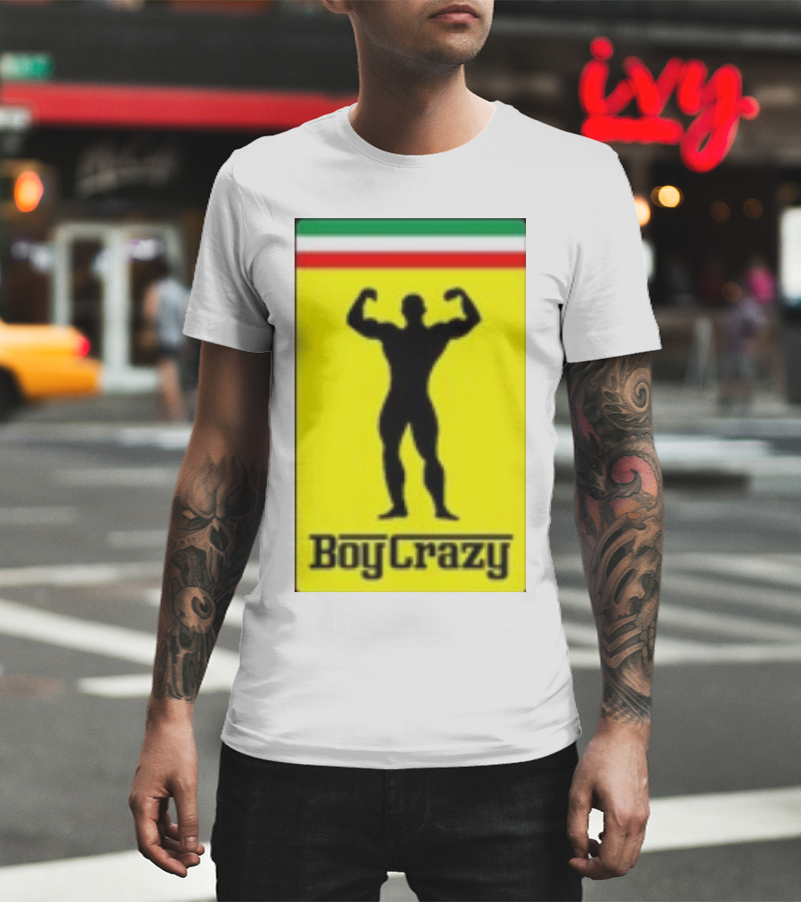 Boy Crazy Italia Bodybuilding Silhouette Italian Flag T-Shirt