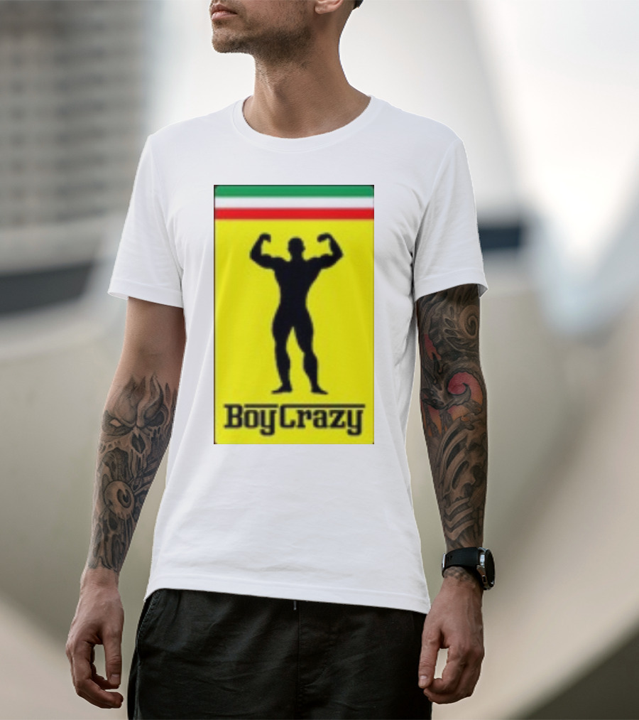 Boy Crazy Italia Bodybuilding Silhouette Italian Flag T-Shirt