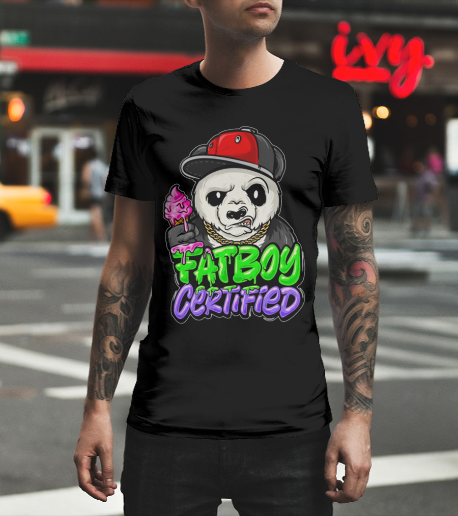 Fat Boy Certified Panda With Red Cap And Ice Cream T-Shirt