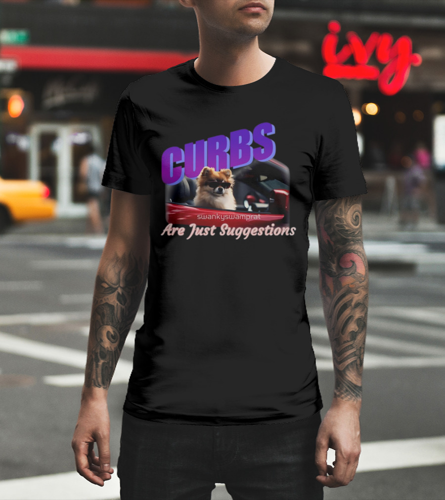 Curbs Are Just Suggestions SwankySwamprat Dog In Car T-Shirt