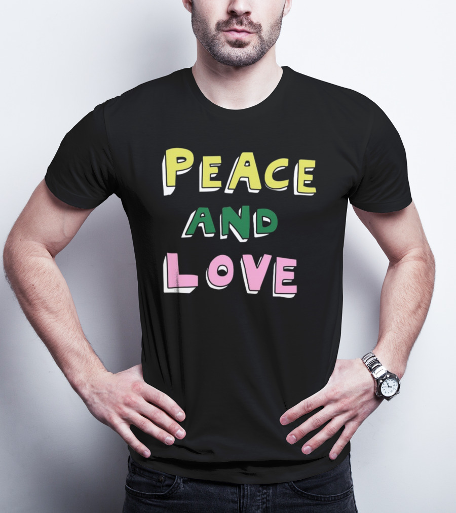 Bella Freud Peace And Love Text Bold Colorful Letters T-Shirt