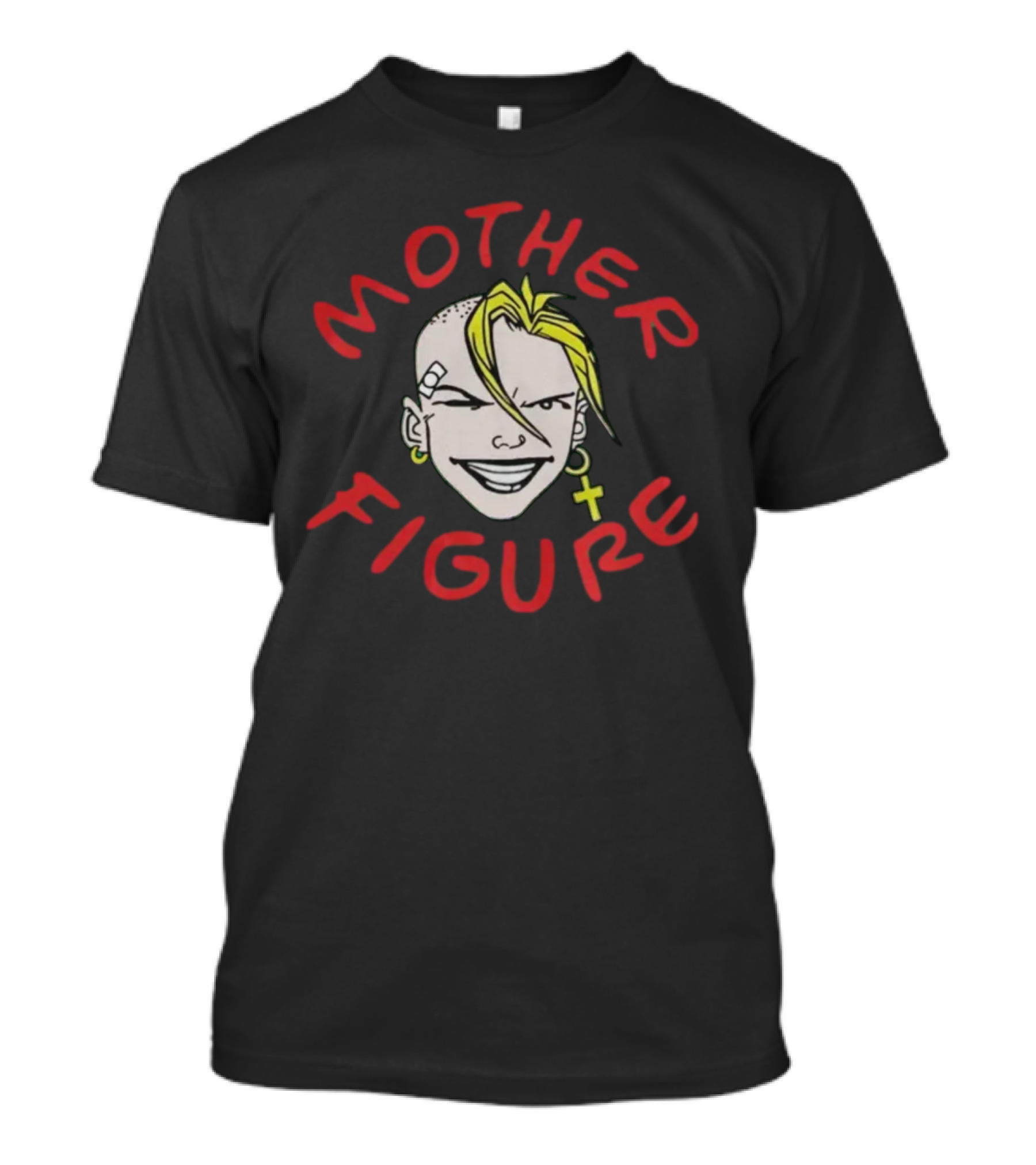 Mother Figure Rebel Character With Cross Earring And Bandage T-Shirt