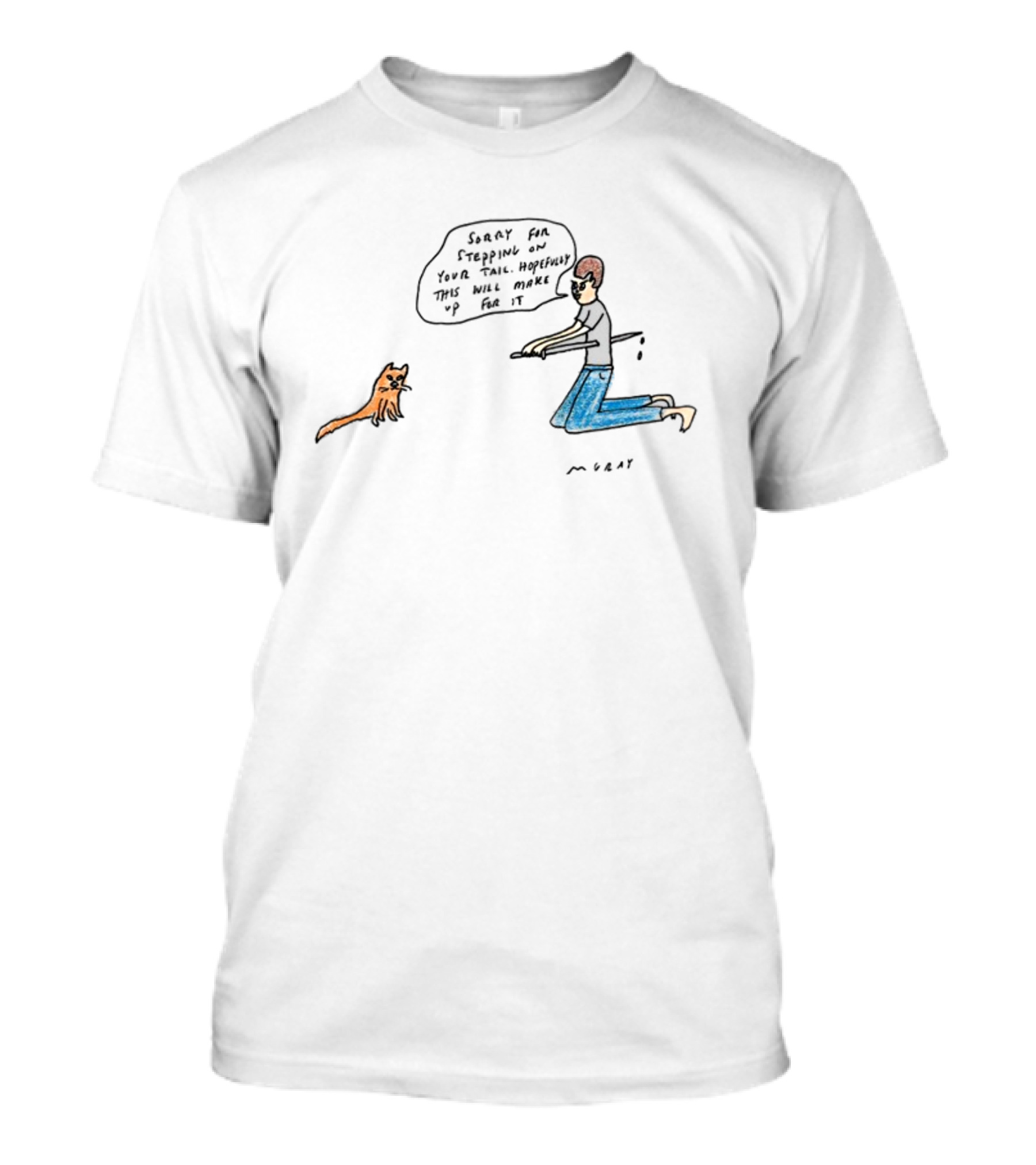 Stepping On Tail Apology With Cat And Man Offering Gift T-Shirt