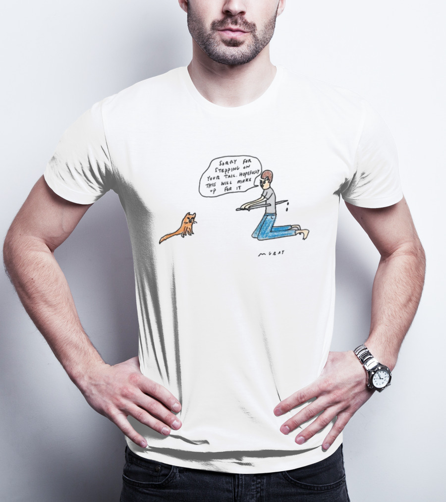 Stepping On Tail Apology With Cat And Man Offering Gift T-Shirt