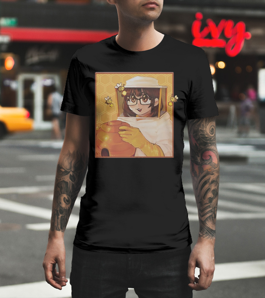 Bizabizow Bee Zabizow Honeycomb Beekeeper Anime Character With Bees And Honeycomb Background T-Shirt