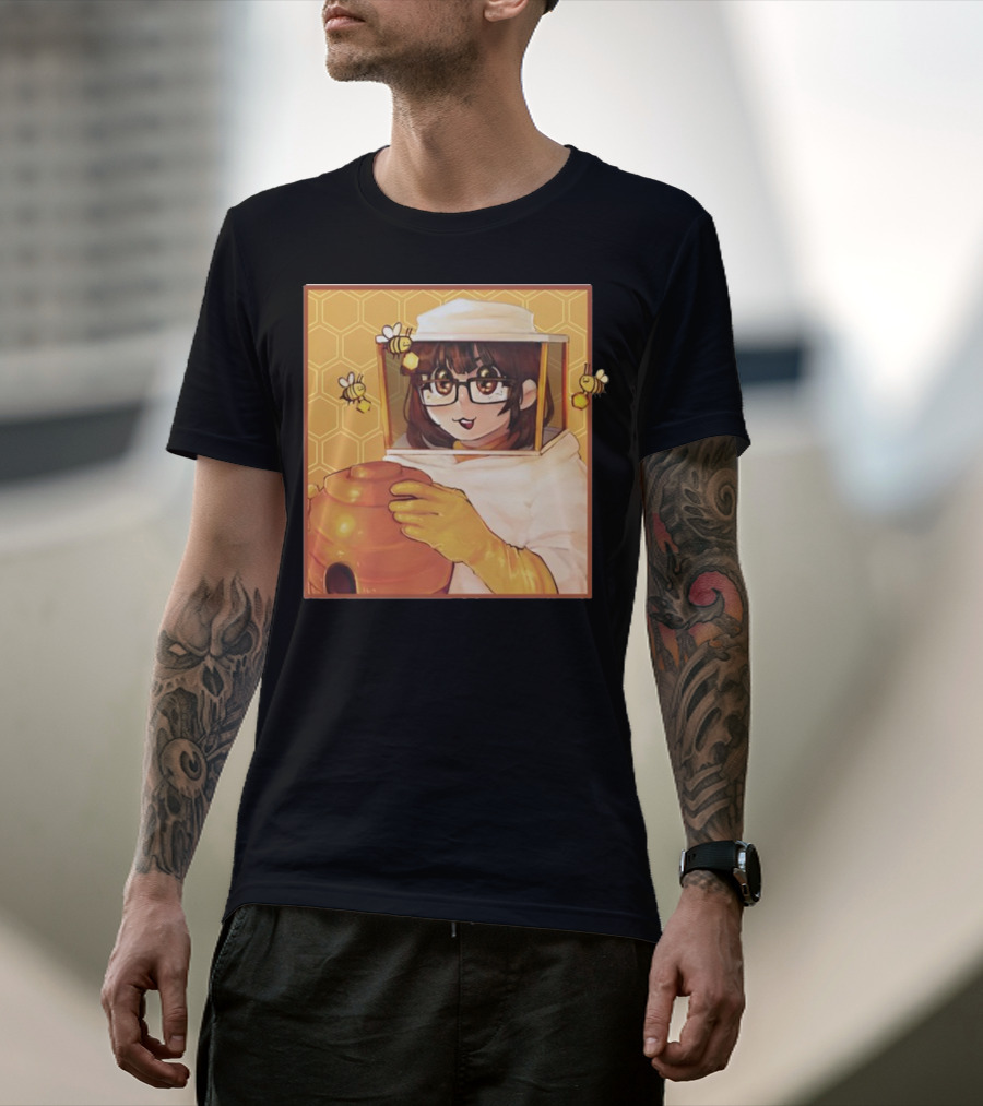 Bizabizow Bee Zabizow Honeycomb Beekeeper Anime Character With Bees And Honeycomb Background T-Shirt
