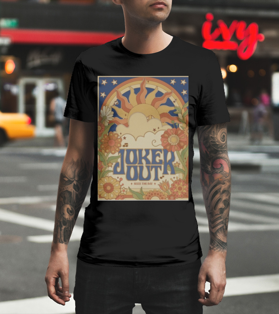 Joker Out Seize The Day Retro Floral Sunburst T-Shirt