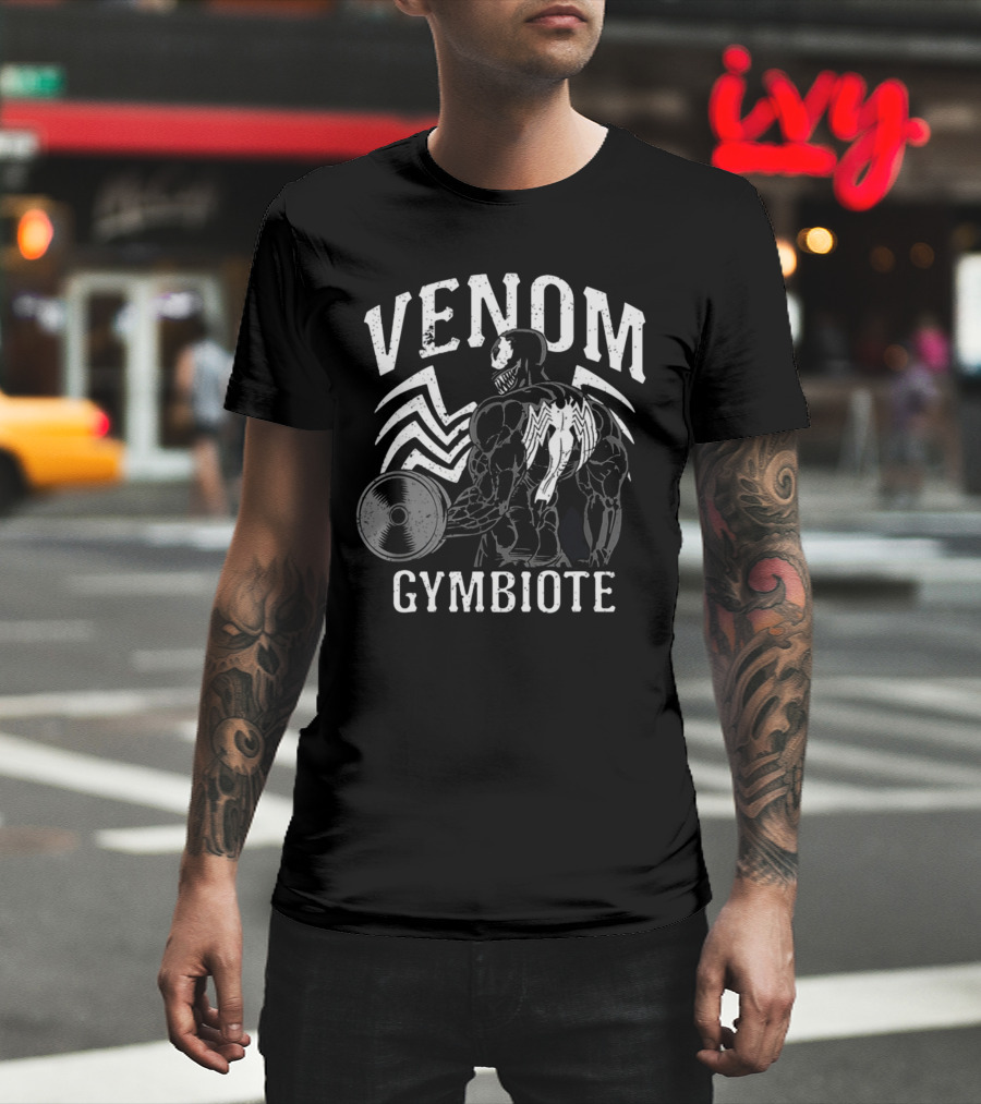 Venom Gymbiote Workout Bodybuilding Fitness Icon With Dumbbell And Spider T-Shirt