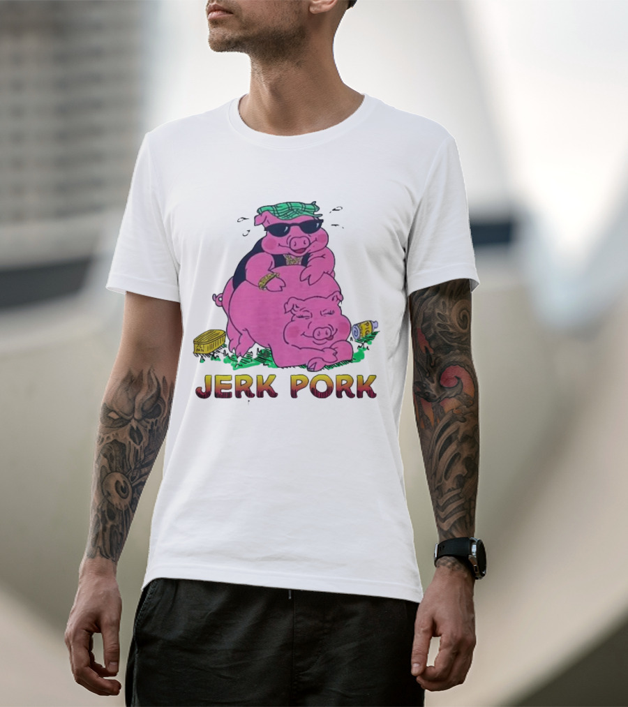 Jerk Pork Cartoon Pigs With Sunglasses And Gold Chain T-Shirt