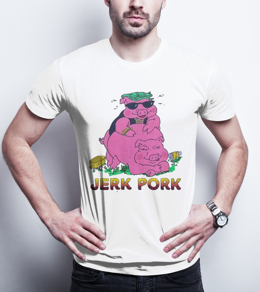 Jerk Pork Cartoon Pigs With Sunglasses And Gold Chain T-Shirt