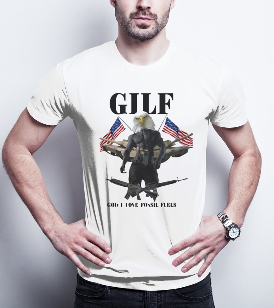 GILF God I Love Fossil Fuels Bald Eagle With Guns And American Flags T-Shirt