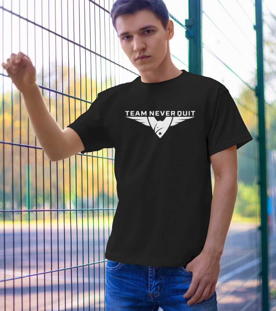 Team Never Quit Eagle Wings Logo With Star Badge T-Shirt